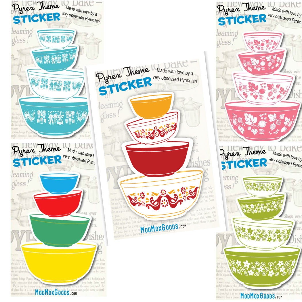 5 STICKERS-Pyrex stack theme set 5 STICKERs 3 Inch Sticker hi quality ...