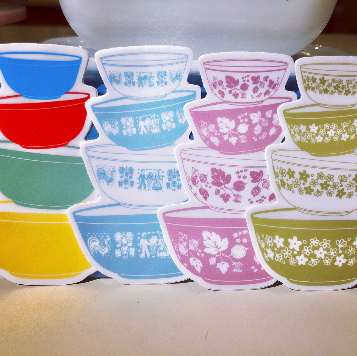 Pyrex stack theme set 4 STICKERs 3 Inch Sticker hi quality permanent a ...